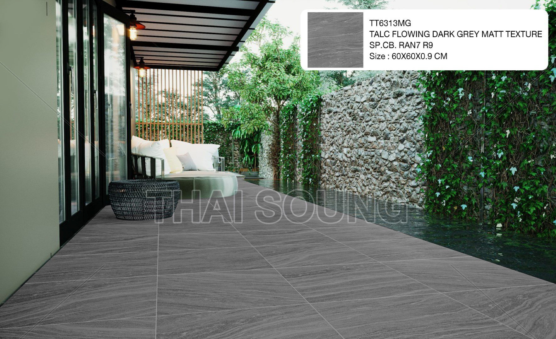 กระเบื้อง TALC FLOWING DARK GREY MATT TEXTURE RAN7 R10 60x60
