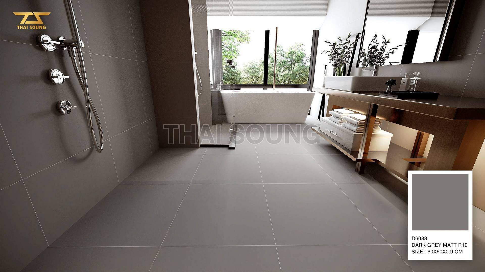 กระเบื้อง D6088 DARK GREY MATT R10 60x60